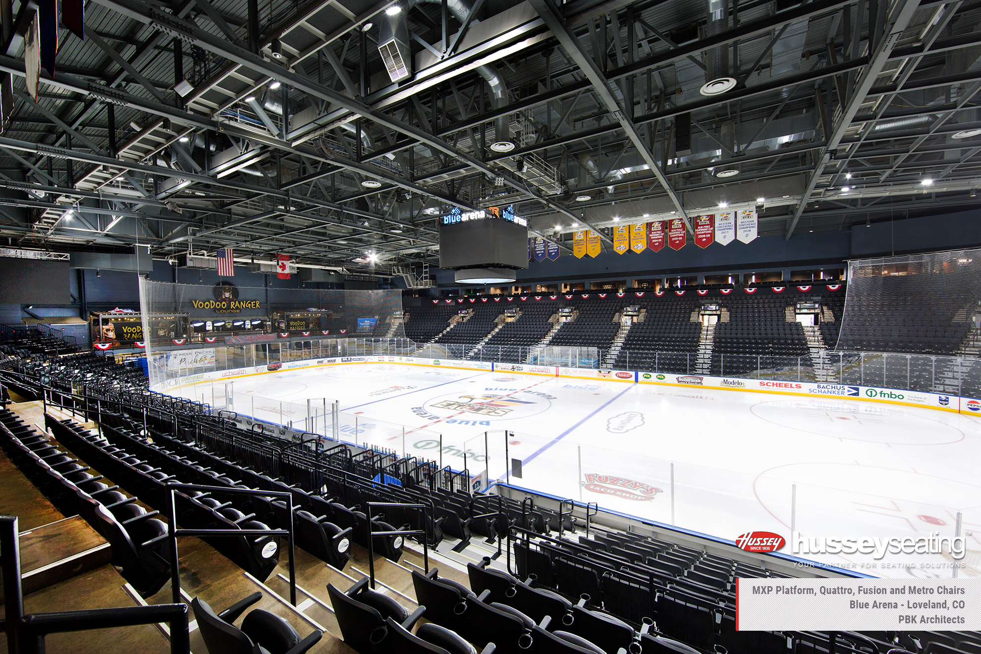 Blue Arena - Fixed Quattro and Fusion chairs - Hussey Seating
