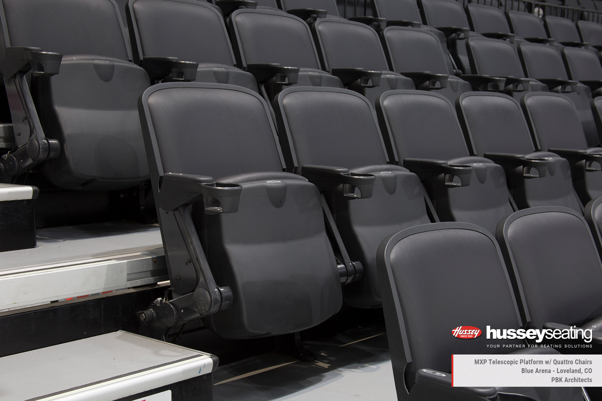Blue Arena - Fixed Quattro and Fusion chairs - Hussey Seating